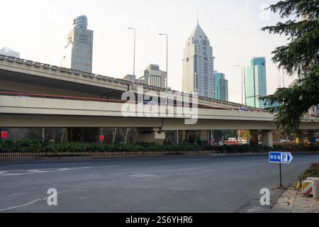 Shanghai, China. January 8, 2025. an elevated pedestrian crossing over ...