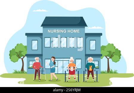 Elderly Care Services Hand Drawn Cartoon Flat Illustration with ...
