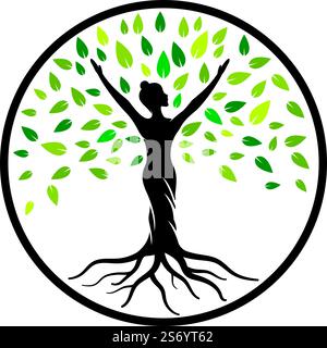 Illustration of Women tree leaf with roots vector flat design template ...