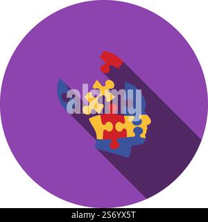 Jigsaw Icon. Flat Circle Stencil Design With Long Shadow. Vector ...