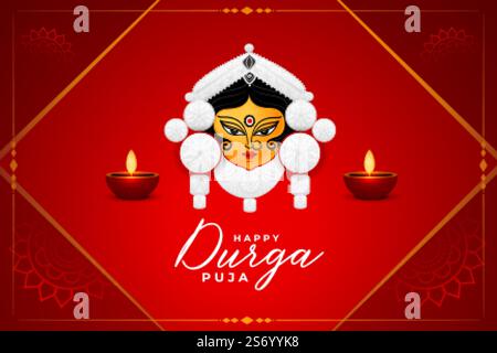 happy durga pooja red realistic card design Stock Vector Image & Art ...