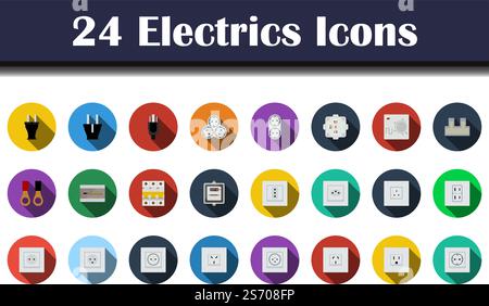 Electrics Icon Set. Flat Design With Long Shadow. Vector illustration ...