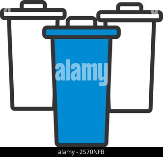 Garbage Containers With Separated Trash Icon. Editable Bold Outline ...