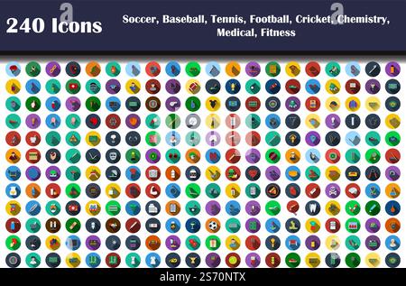 240 Icons Of Soccer, Baseball, Tennis, Football, Cricket, Chemistry ...