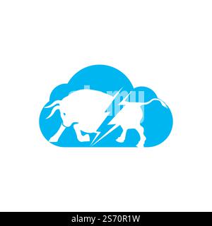 Bull with thunder and cloud logo design. Flash electric energy in bull ...
