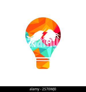 Bull with thunder and light bulb logo design. Flash electric energy in ...