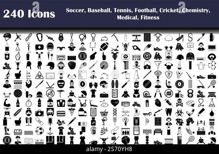 240 Icons Of Soccer, Baseball, Tennis, Football, Cricket, Chemistry ...