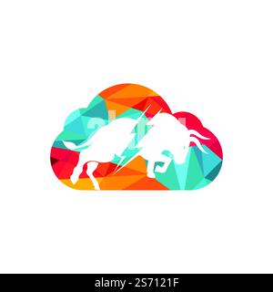 Bull with thunder and cloud logo design. Flash electric energy in bull ...
