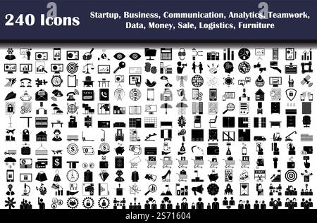 240 Icons Of Startup, Business, Communication, Analytics, Teamwork ...