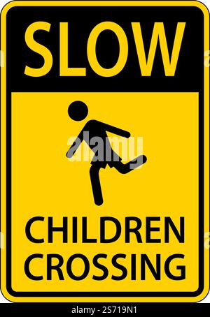 Slow Children Crossing Sign On White Background Stock Vector Image ...
