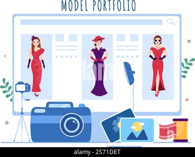 Model Portfolio Template Hand Drawn Cartoon Flat Illustration with ...