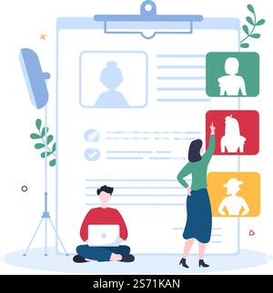 Model Portfolio Template Hand Drawn Cartoon Flat Illustration with ...