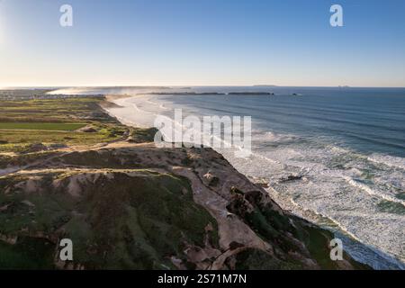 Aerial view of Praia da Almagreira near Peniche, Ferrel in Portugal ...