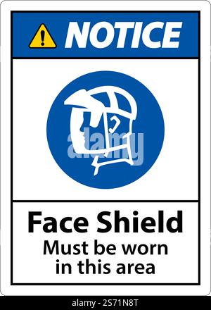 Notice Face Shield Must Be Worn Sign On White Background Stock Vector ...