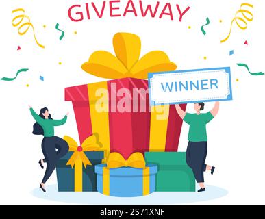 Giveaway Template Hand Drawn Cartoon Flat Illustration with Win a Prize ...