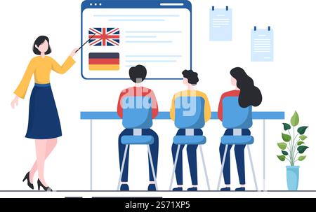 Language School Template Hand Drawn Cartoon Flat Illustration of Online ...
