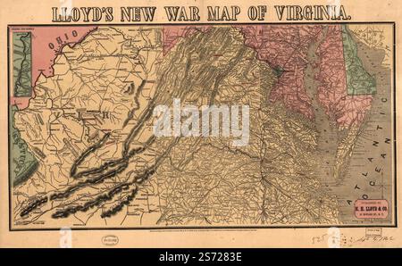 Lloyd's new war map of Virginia. 1862 by Lloyd H. Hall Co Stock Photo ...