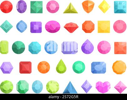 Rhinestones icons set cartoon vector. Gem stone. Jewel gemstone Stock ...
