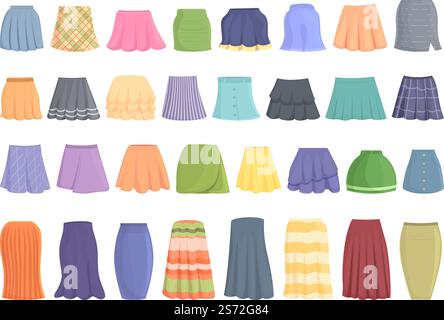 Skirt icons set cartoon vector. Clothes apparel. Mini short Stock ...