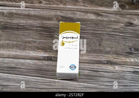 Cairo, Egypt, January 11 2025: Tobrin eye drops 5 ml Tobramycin sterile ...