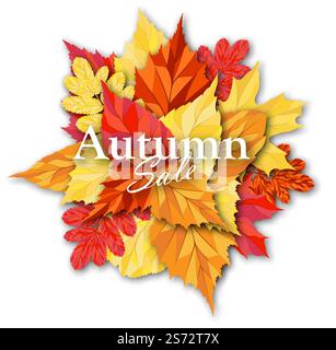 Autumn sale banner template decorate with maple leaves in warm color ...