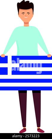 Boy with Greece flag icon cartoon vector. World children. Cute boy ...