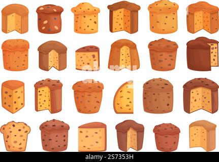 Panettone icons set cartoon vector. Bake bread. Food grain Stock Vector ...