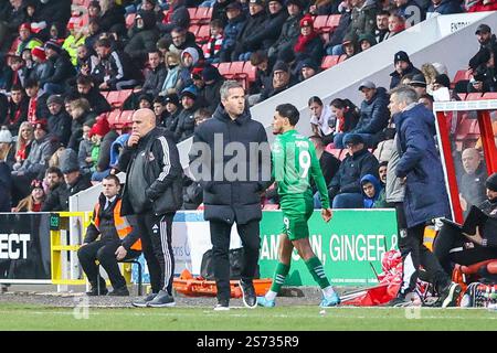 Swindon, UK. 18th Jan 2025. #16, Sam Foley of Barrow AFC in action with ...