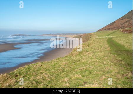 The solifluction terrace at the foot of Rhossili Down and Rossili Bay ...