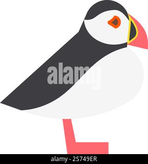 Polar arctic bird - puffin. Black outline on white background. Picture ...