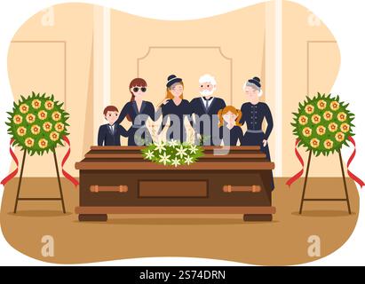 Funeral Ceremony in Grave of Sad People in Black Clothes Standing and ...