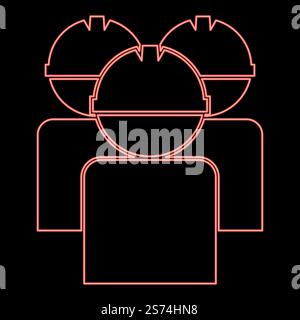 Neon labors group workers in helmet red color vector illustration image ...