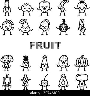 fruit vegetable character food icons set vector Stock Vector Image ...