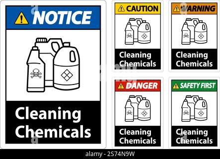 Warning Sign Cleaning Chemicals Sign On White Background Stock Vector ...