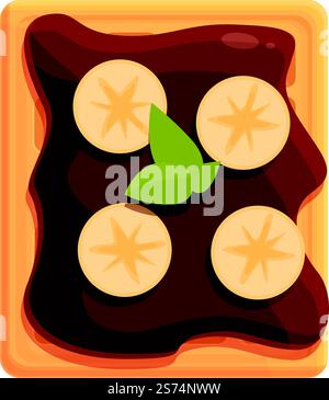 Banana chocolate waffle icon cartoon vector. Belgian food. Snack tasty ...