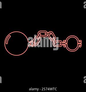 Neon shackles with ball red color vector illustration image flat style ...
