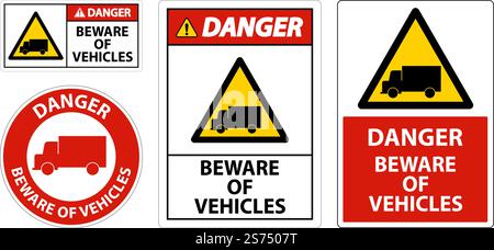 Danger Beware of Vehicles Sign On White Background Stock Vector Image ...