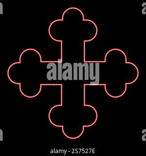 Neon cross trefoil shamrock Cross monogram Religious cross red color ...