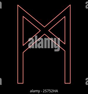 Neon mannaz rune man human symbol red color vector illustration image ...