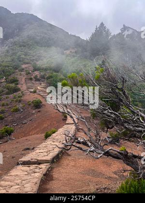 Madeira island PR1 Pico do Arieiro hiking trail sign famous place road ...