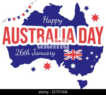 Happy Australia Day Observed Every Year on January 26th with Flags and Map to Diversity of ...