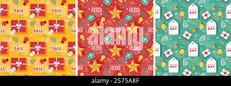 Set of Boxing Day Sale Seamless Pattern Design with Glove and Gift Box ...