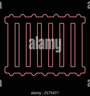Neon cast iron battery Heating radiator red color vector illustration ...