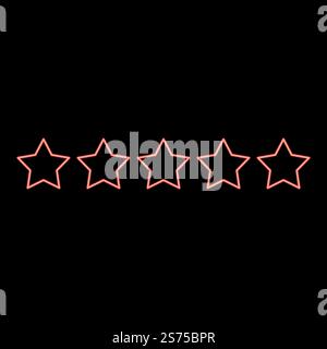 Neon five stars 5 stars red color vector illustration image flat style ...