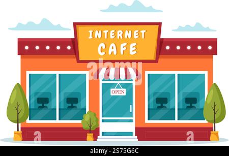 Internet Cafe Building for Playing Games, Workplace use a Laptop ...