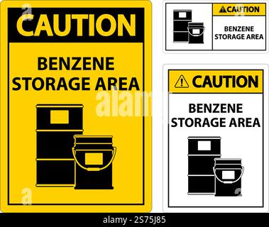 Caution Benzene Storage Area Sign On White Background Stock Vector ...