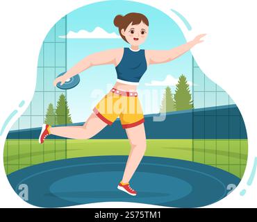 Discus Throw Playing Athletics Illustration with Throwing a Wooden ...
