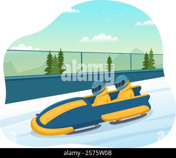 Athlete Riding Sled Bobsleigh Illustration with Snow, Ice and Bobsled ...