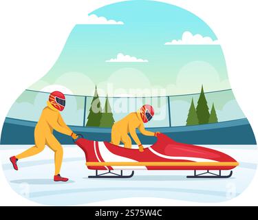 Athlete Riding Sled Bobsleigh Illustration with Snow, Ice and Bobsled ...