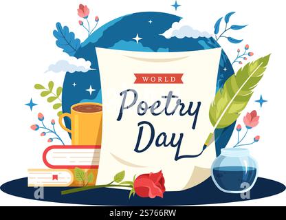 World Poetry Day on March 21 Illustration with a Quill, Paper or ...